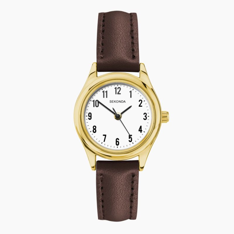 Sekonda Evans Ladies Watch Gold Alloy Case & Brown Leather Strap with ...